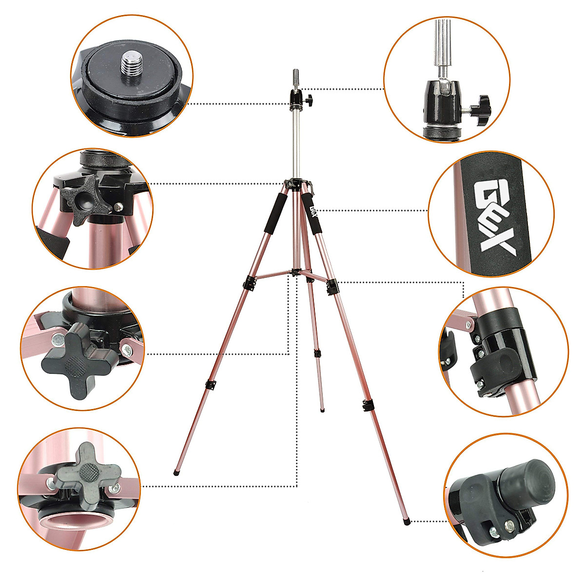 GEX 63" Heavy Duty Mannequin Tripod Stand Wig Stand for Wig Mannequin Head Training Doll Manikin Head for Cosmetology Hairdressing with Travel Bag (Rose Gold(Version 2.0))