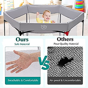 BABY JOY 53'' Outdoor Baby Playpen, Portable Large Play Yard for Babies and Toddlers w/Removable UV Canopy, Bag, Padded Mat, Foldable Travel Baby Beach Tent Play Pens for Both Indoors and Yard Grey