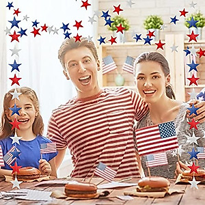 Patriotic Star Streamers Banner Garland Decorations for 4th of July Red White Blue Hanging Stars Banner Memorial Day Independence Day Celebration Veterans Day Party Decorations, 8 Pack