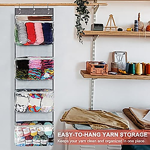 Coopay Yarn Storage Hanging Knitting Bag with 3 Hooks, Large Yarn Bag Organizer Dustproof Knitting Storage Organizer with 5 Separate Shelf, Closet Organizers and Storage for Knitting Crochet Supplies