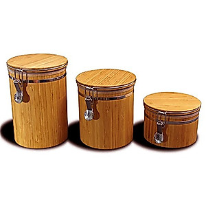 JapanBargain Brand, Bamboo Airtight Seal Kitchen Food Storage Canister Jar with Lid, Set of 3, Yellow