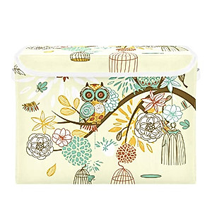 innewgogo Owl Autumn Floral Storage Bins with Lids for Organizing Foldable Storage Box With Lid with Handles Oxford Cloth Storage Cube Box for Pets Toys