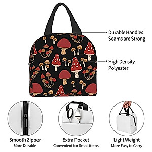 Lunch Bag Red Mushrooms Print Insulated Lunch Box Reusable Lunch Bags Meal Portable Container Tote For Men Women Work Travel Picnic