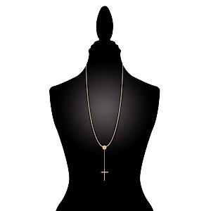 SM Stainless Steel Gold Silver Rosary 3mm-8mm CCB Beads Cross Y Necklace 20”-30” Chain for Women Men (6mm 20" (2) - Gold)