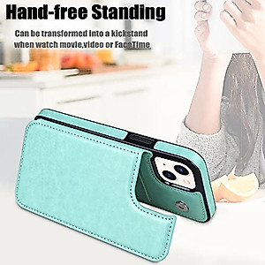 MMHUO for iPhone 13 Case Wallet Magnetic Back Flip Case for iPhone 13 Case for Women Girls with Card Holder Protective Case Phone Case for iPhone 13 6.1 Inches (2021),Mint