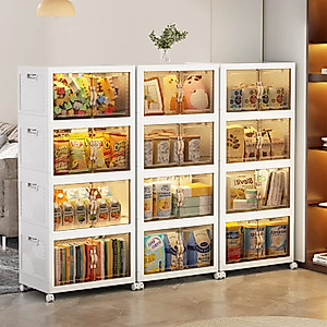 HPONQIONE Foldable Plastic Storage Box With Wheels and Doors XLLarge Storage Bin with Lid Organizers Stackable Storage Bins, Closet Organizers Double Door Magnetic with Universal Pulley(8.4Gal-4Pack)