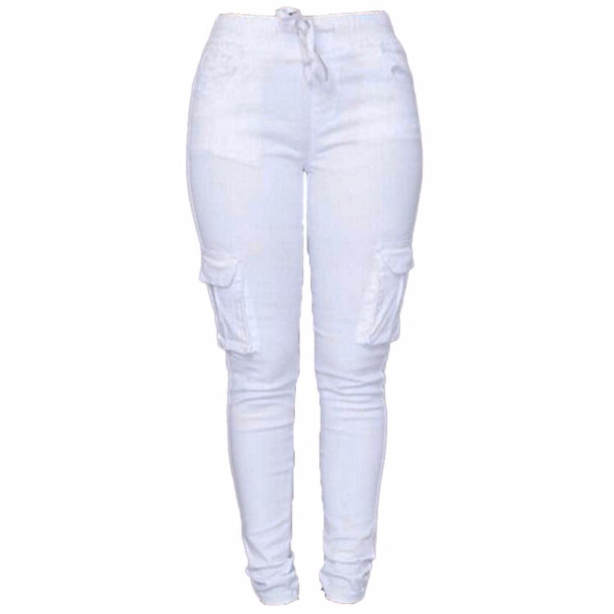 Andongnywell Womens Casual Stretch Drawstring Skinny Pants Cargo Jogger Pants High Waist Tie Butt Lift Pant with Pockets (White,XXX-Large)