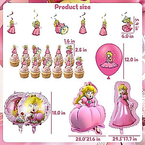 Mario Princess Peach Birthday Party Supplies for Girls, Princess Peach Party Decorations Include Banner, Princess Peach Balloon, Backdrop, Cupcake Toppers for Princess Peach Birthday Decorations