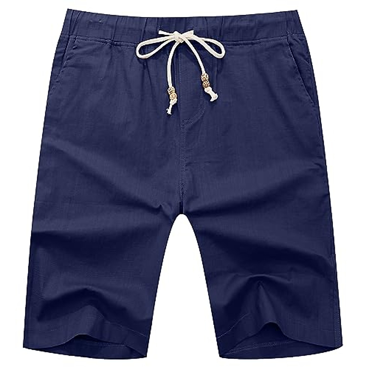 HORSSLE Men's Linen Shorts Casual Elastic Waist Drawstring Summer Beach Shorts Classic Fit Navy Blue