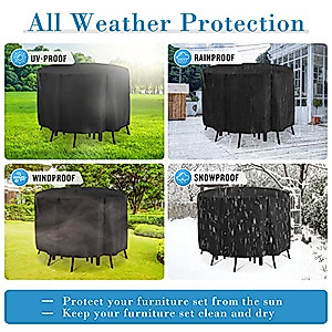Kingling Patio Furniture Covers, 90 Inch Round Outdoor Patio Table Cover, Outdoor Furniture Cover Waterproof for Round Furniture Outdoor Bar Height Table and Chairs Set - 90''D x43''H