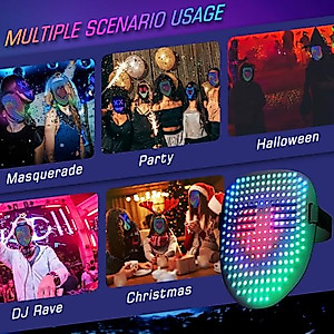 MEGOO Led Mask with Gesture Sensing Transforming,Light Up Luminous Digital Glow Mask for Halloween Rave Dj Party Masquerade
