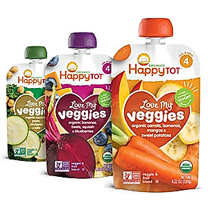 Happy Tot Organics Love My Veggies Stage 4, 3 Flavor Variety Pack, 4.22 Ounce Pouch (Pack of 16)