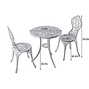 KAI LI Patio Bistro Sets 3 Piece cast Aluminum Patio Furniture Outdoor Garden Metal Rust Proof Tables and Chairs White bisrto Set (Leaf-White)