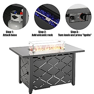43 in Propane Fire Pit Table,Fire Pit Table with Glass Wind Guard,60,000 BTU Auto-Ignition Gas Fire Pit,CSA Certification and New Black Tempered Glass Tabletop ,for Outdoor, Patio