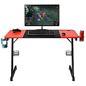 MJWDP 47 Inch Gaming Table Z Shape Computer Desk with Storage Cup Headphone Speaker Multifunctional Desk