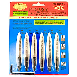 FTG USA Replacement Tapered Countersink Drill Bit Set 6 Pc (#6) 9/64"