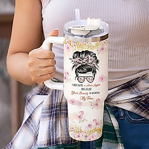 Hyturtle Personalized Coffee Tumbler Hairstylist Customized Name 40 oz Tumbler with Handle and Straw Lid, Birthday Gifts For Hairdressers Men Women Insulated Mugs Wine Tumblers Stainless Steel Cups