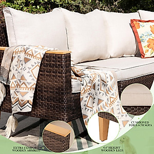 PHI VILLA Oversized 3-Seater Patio Couch Outdoor Wicker Patio Furniture Sofa Set for 3 People Conversation Rattan Sofa Set Outdoor Garden