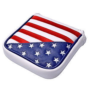GOOACTION USA Golf Club Square Mallet Putter Cover Heel Shafted Magnetic Synthetic Leather American Stars and Stripes Flag Patriotic Golf Headcover