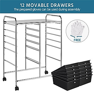 FDMASK 12 Drawer Rolling Storage Cart (Color : Black)
