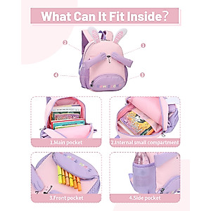 Tanou Toddler Backpack for Girls, 11'' Kids Backpacks for Pre-kindergarten, Cute Cartoon Animal Style School Bag for Little Kids Aged 1-3 Years, Pink Rabbit