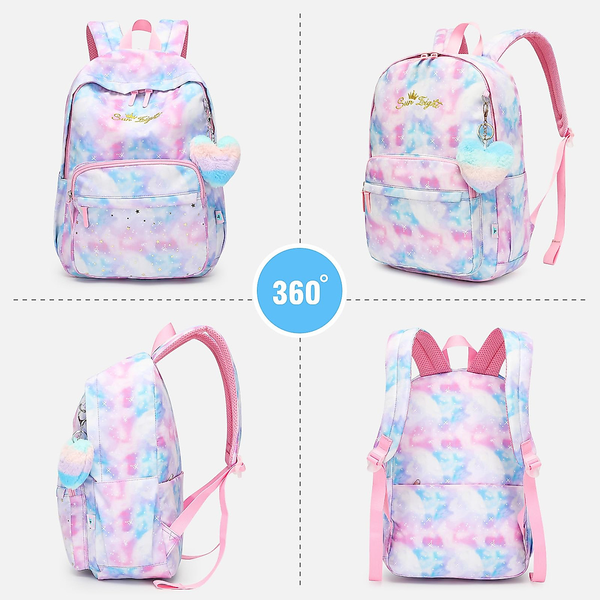 Caran·Y Girls Backpack for Kid in Elementary Large Size School Bookbag Purple Ages 12M+