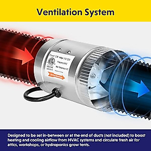 iPower 4 Inch 100 CFM Booster Fan Inline Duct Vent Blower for HVAC Exhaust and Intake 5.5' Grounded Power Cord, Low Noise, Silver