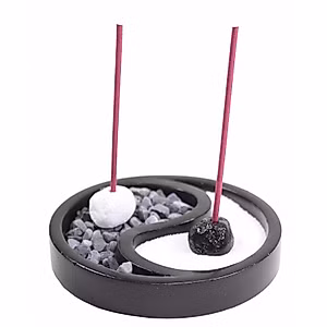 W Tabletop Taiji Yin Yang Zen Garden Sand Rock Candle Incense Burner Home Decor