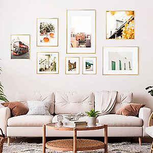 16x20 Metal Picture Frame with 11x14 Mat, Brushed Aluminum Finish, Tempered Glass Front, and Attached Hanging Hardware(Gold, Pack of 1)