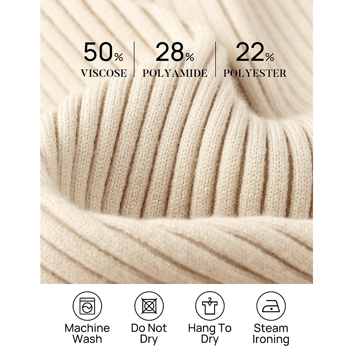 ZESICA Women's Fall Long Sleeve Turtleneck T Shirt Ribbed Knit Sweater Slim Fit Basic Casual Tee Tops,Almond,Medium