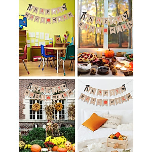 Mandala Crafts Happy Halloween Banner - Halloween Garland Decorations for Party Indoor Outdoor Office Mantle Fireplace Classroom by Happy Halloween Burlap Banner