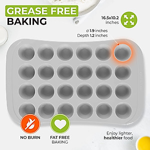 Silicone Muffin Pan - Non-Stick Oven Dish - Professional Baking Mould - Multi-Purpose Cupcakes Tart Shells Mini Cheesecakes - BPA Free - Dishwasher Freezer Safe - Quick Release (24-Cup) by Cook'n'Chic