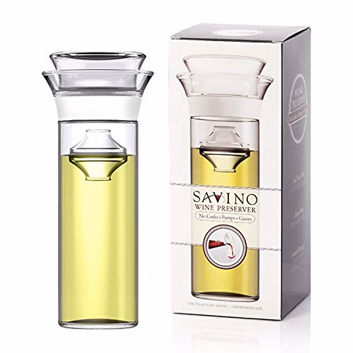 Savino | Glass Wine Saving Carafe | Clear | 750ml | For Non-Sparking Wines | Luxury Glass Wine Preserver | Dishwasher Safe & Shatterproof | Fresh Up to 7 Days | Wine Saver | Wedding Gift
