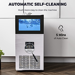 COSTWAY Commercial Ice Maker Machine, 180LBS/24H Stainless Steel Under Counter Freestanding Ice Machine for Restaurant with Self-Cleaning Function, 63 Ice Cube Ready in 13-18 mins, 35 LBS Storage Bin