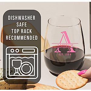 Personalized Printed 17oz Stemless Wine Glass, Gifts for Women, Customized Christmas Gifts, Unique Custom Gifts for Mom, Customizable Bridesmaid Birthday Wine Tumbler, Halpert Monogram