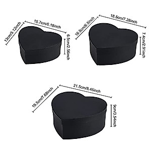 BENECREAT 3 Set Heart Shape Present Boxes, Black Decorative Gifting Box, Nesting Stacking Gift Packaging Box for Souvenirs, Wedding, Candy Cookies Choclates