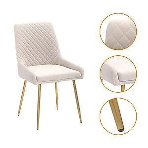 CangLong Mid-Century Velvet Upholstered Metal Legs for Kitchen, Dining, Living, Guest, Bed Room Side Chair, Set of 2, Beige