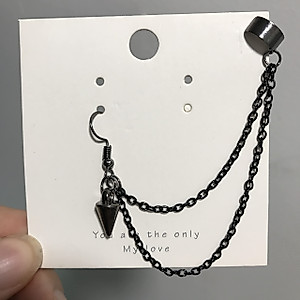 ANDPAI Unique Lightweight Black Silver Punk Long Tassel Chain Ear Cuff Earrings 316L Stainless Steel Vintage Barrel Nails Crawler Climer Dangle Drop Stud Earrings for Men Women Unisex (Black)