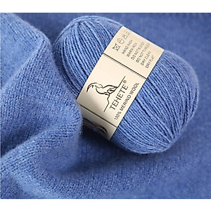 TEHETE 100% Merino Wool Yarn for Knitting 3-Ply Luxury Warm Soft Lightweight Crochet Yarn (Star Blue)