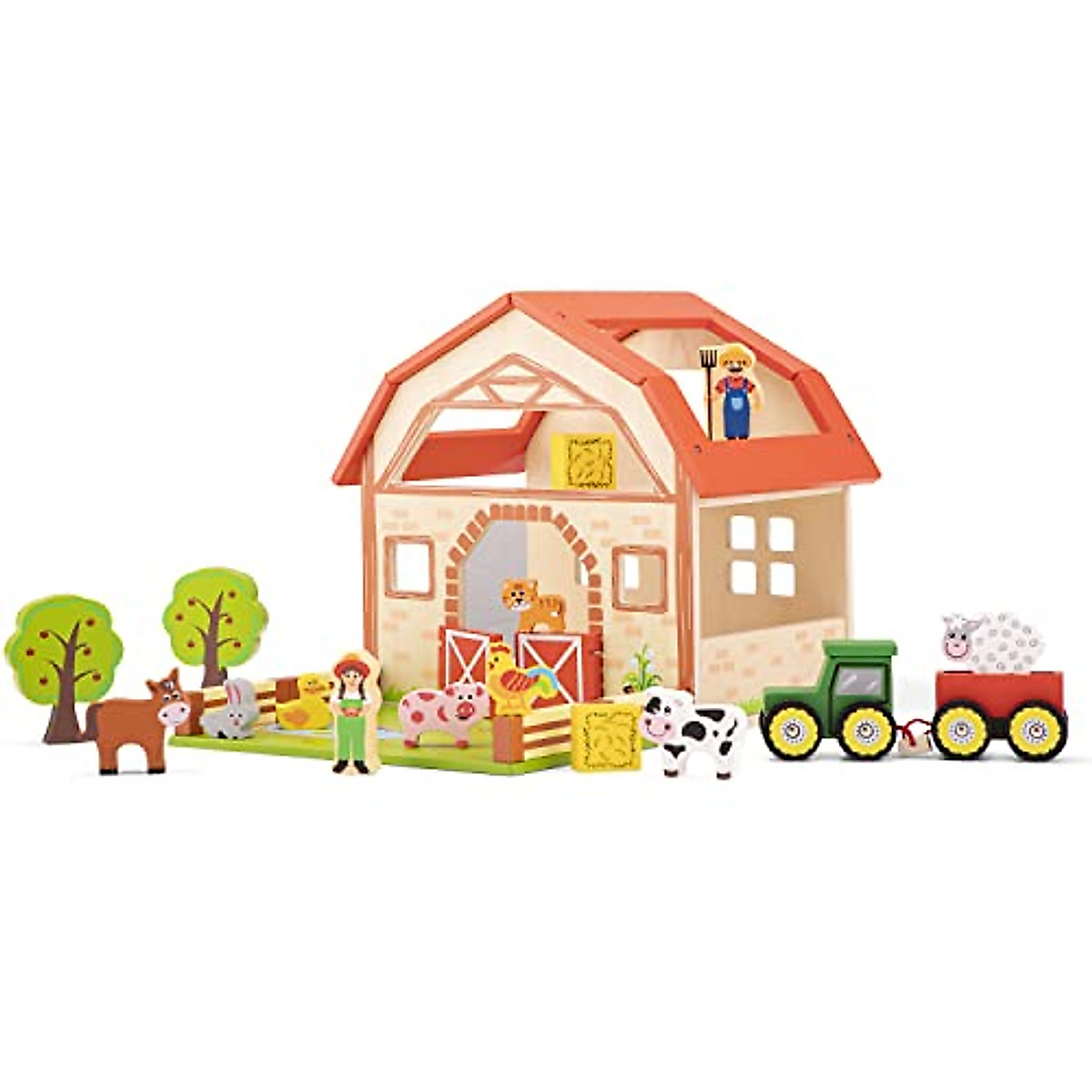 New Classic Toys Wooden Farm House Playset Educational Toys and Color Perception Toy for Preschool Age Toddlers Boys Girls, Multi Color, (10850)