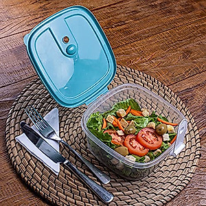 Plastic Food Storage Containers w/attached Lids. Multi sizes Containers. Microwave/Freezer & Dishwasher Safe - Steam Release Valve. BPA/Free (16, Light Blue)