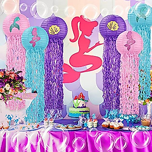 6 Pcs Jelly Fish Paper Lanterns 24 Pcs 10'' 18'' 20'' 24'' Bubble Clear Bobo Balloons Mermaid Party Decorations Under The Sea Ocean Birthday Party Decoration Pink Purple Blue Baby Shower Decorations