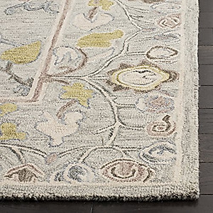 SAFAVIEH Roslyn Collection 4' x 6' Light Grey/Multi ROS908A Handmade Floral Wool Area Rug