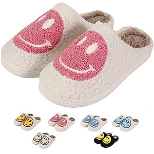 LEZIRTOI Retro Fuzzy Face Slippers for Women men， Womens Girls Cute Yellow the Lable Face House Slippers for Indoor Outdoor Pink/White/Black/Blue (pink.43/44)