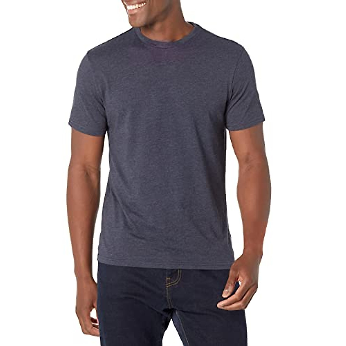 Amazon Essentials Men's Regular-Fit Short-Sleeve Crewneck T-Shirt, Pack of 2, Black/Navy Heather, Medium