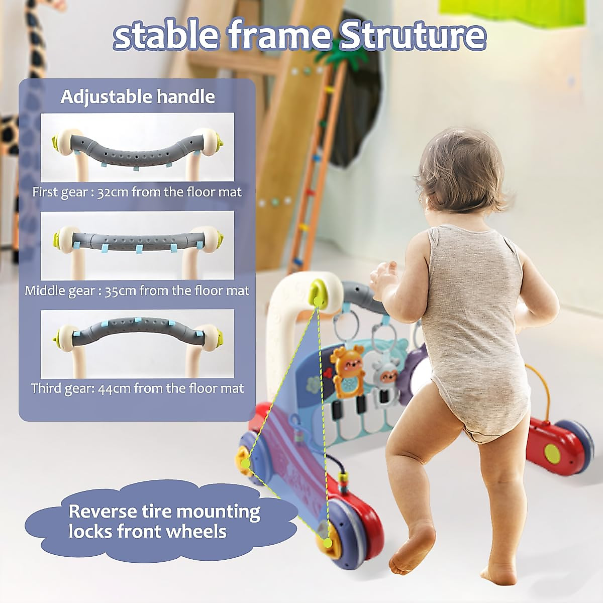 ATUTEN Baby Play Mat Baby Gym,Baby Learning Walker Kick and Play Piano Gym Activity Center mat with 5 Infant Learning Sensory Toys, Music and Lights-Infant Play mat for Infant Newborn Toddlers