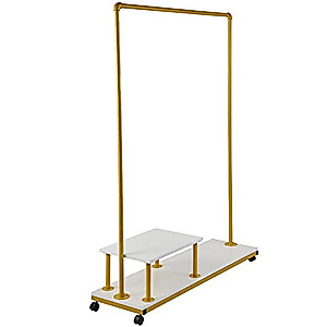 VEVOR Clothing Garment Rack, 47.2"x14.2"x63.0", Heavy-duty Clothes Rack w/Bottom Shelf & Side Shelf, 4 Swivel Casters, Sturdy Steel Frame, Rolling Clothes Organizer for Retail Store Boutique, Gold