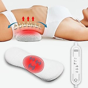 Lumbar Support Pillow with Massage and Heat, Back Support Cushion for Sleeping, Massager Pillow for Bed with Heating, Ergonomic Memory Foam Pillow for Lower Back Pain, Vibration Pad for Office Chair