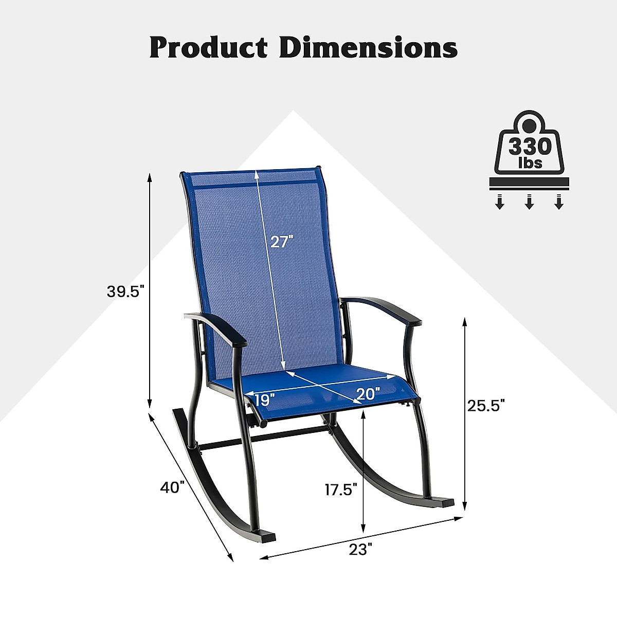 Giantex Outdoor Rocking Chair Set of 2 - Patio Rocking Chairs w/Breathable Backrest, Sturdy Metal Frame & Safe Ergonomic Design, Cozy Fabric Rocker for Backyard, Poolside, 330 lbs, Navy