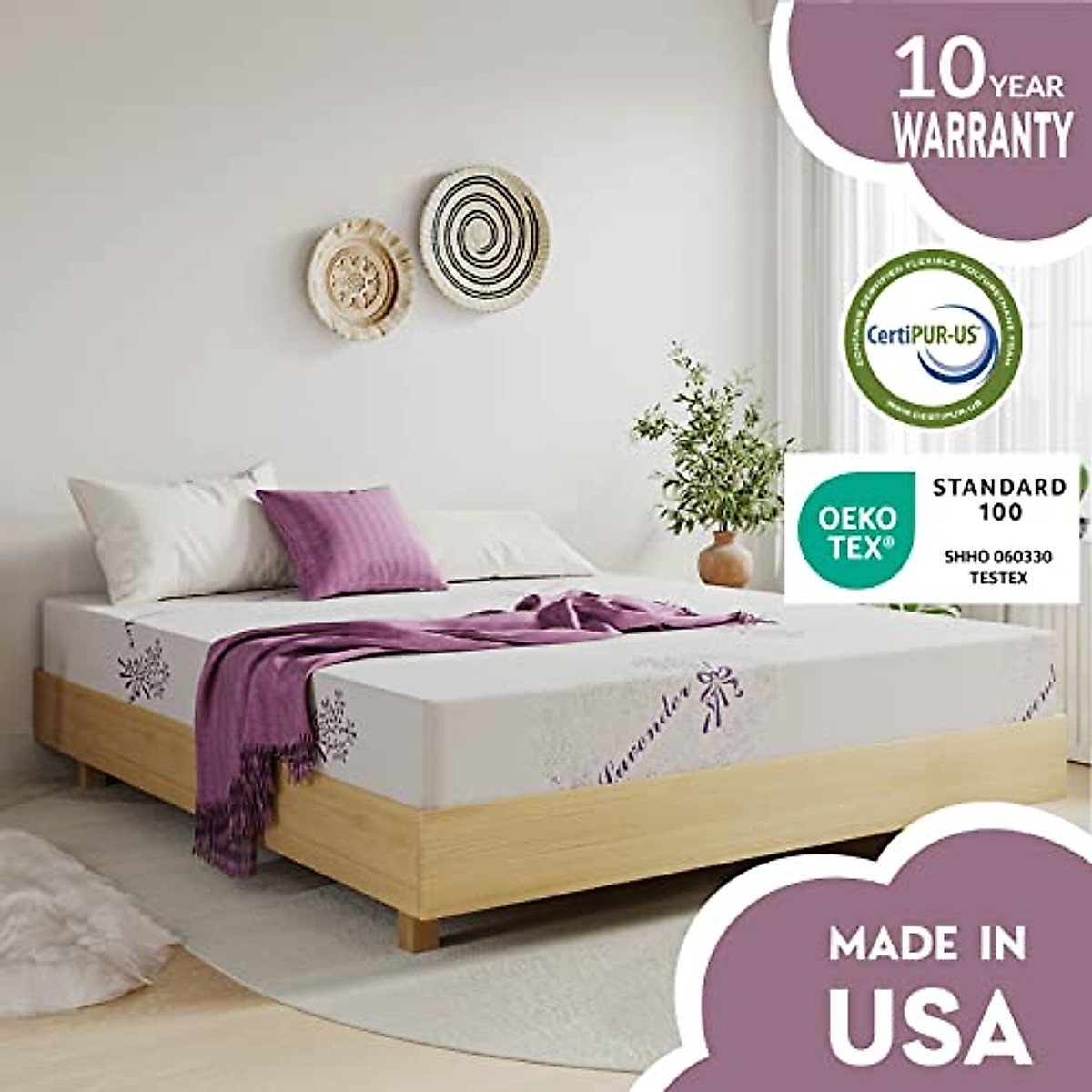 Dyonery Lavender Twin Memory Foam Mattress 6 Inch, Bed in a Box, CertiPUR-US Certified, AeroFusion Memory Foam, Made in USA, Medium, 38”x75”x6”, Purple